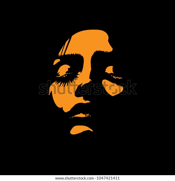 Woman face in contrast light. Vector. Illustration.
