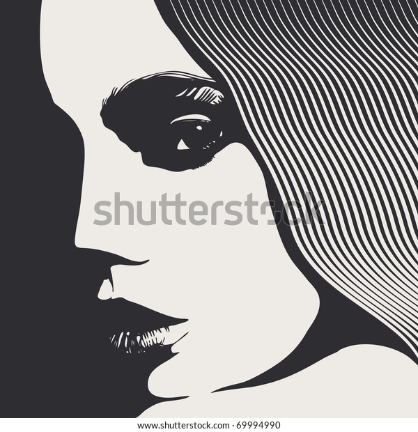 Woman Face Engraved Style Vector Illustration Stock Vector (Royalty ...