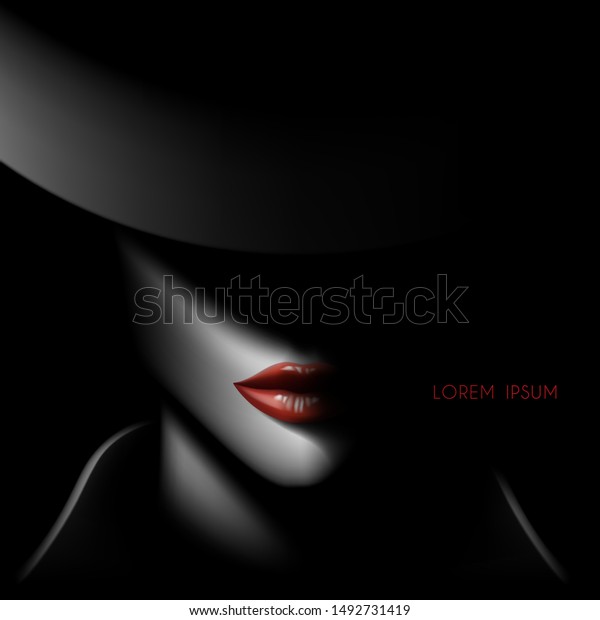 Woman Face Shadow Red Lips Stock Vector (Royalty Free) 1492731419 ...