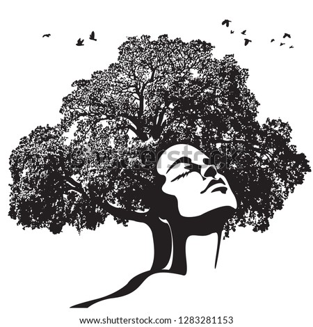 Woman Face Tree Silhouette Vector Illustration Stock Vector (Royalty ...