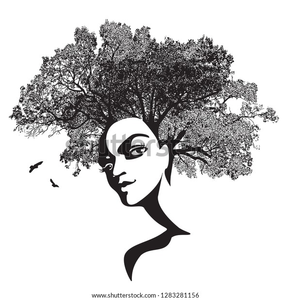 Woman Face Tree Silhouette Vector Illustration Stock Vector (Royalty ...
