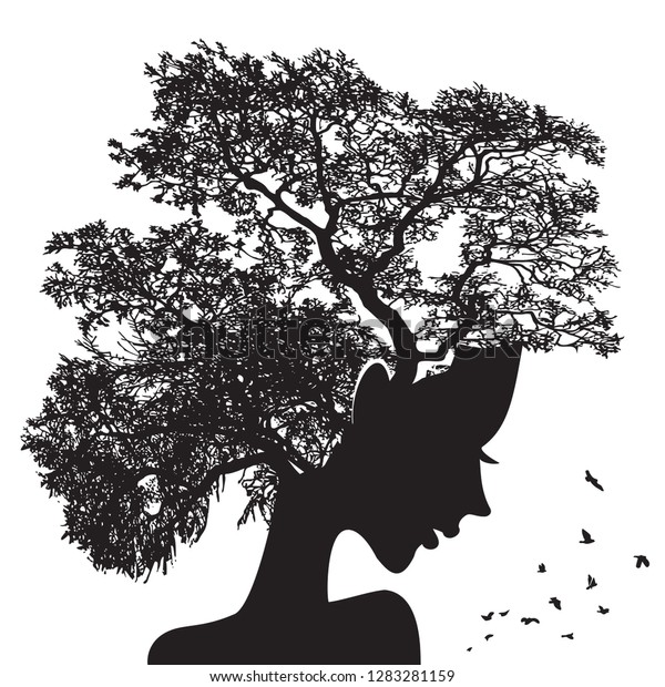 Woman Face Tree Silhouette Vector Illustration: стоковая векторная ...