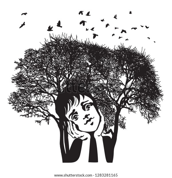 Woman Face Tree Silhouette Vector Illustration Stock Vector (Royalty ...