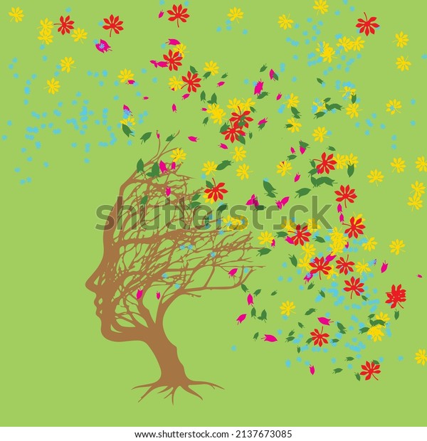 Woman Face Tree Silhouette Vector Illustration Stock Vector (Royalty ...