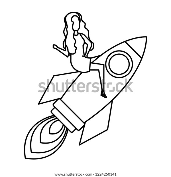 Woman Flying Rocket Start Stock Vector (Royalty Free) 1224250141 ...