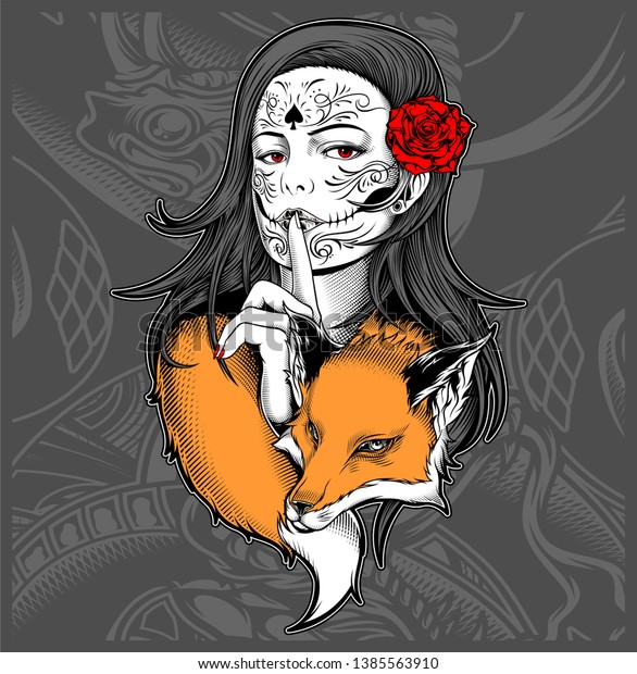 Woman Fox Hand Drawing Vector Stock Vector (Royalty Free) 1385563910 ...