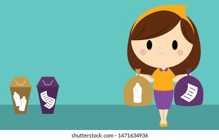 Woman Garbage Sorting Cartoon Vector Stock Vector (Royalty Free ...