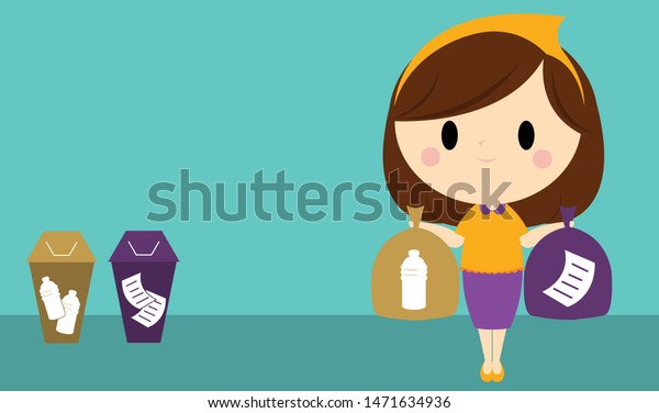 Woman Garbage Sorting Cartoon Vector Stock Vector (Royalty Free ...