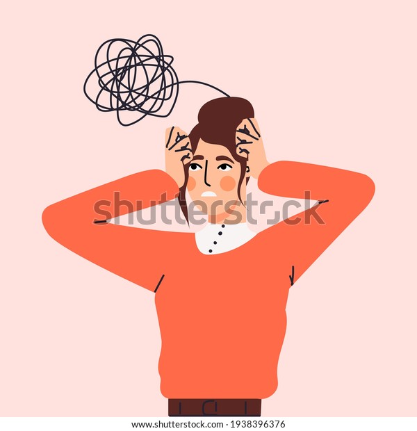 Woman Has Difficulty Concentrating Flat Cartoon: เวกเตอร์สต็อก (ปลอดค่า ...