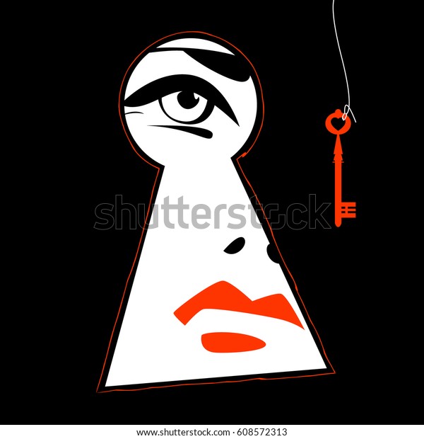 Woman Looking Through Keyhole Vector Illustration Stock Vector (Royalty ...