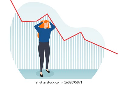 Woman Looks Graph Panic Stock Vector (Royalty Free) 1682895871