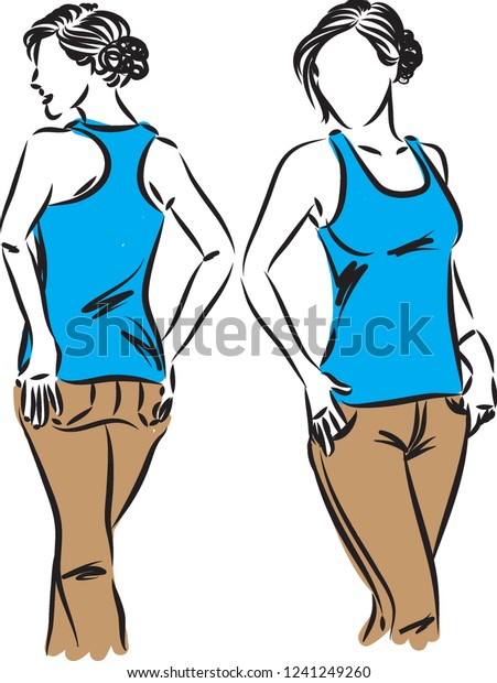 Woman Modeling Clothes Front Back Vector Stock Vector (Royalty Free ...