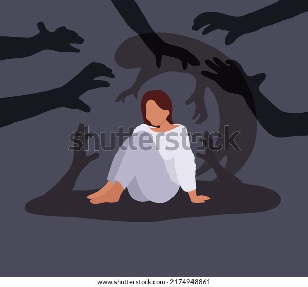 Woman Panic Attack Ptsd Phobias Fears: vetor stock (livre de direitos ...