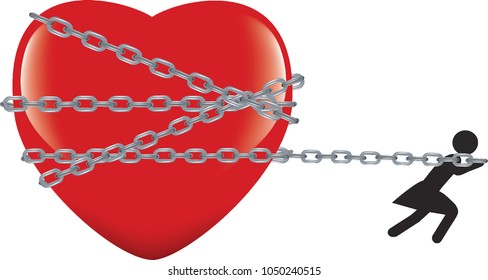 Woman Pulling Heart Chained Stock Vector (Royalty Free) 1050240515 ...