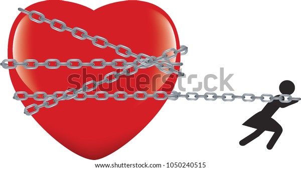 Woman Pulling Heart Chained Stock Vector (Royalty Free) 1050240515 ...