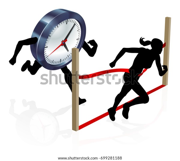 Woman Racing Clock Beating Finish Line Stock Vector (Royalty Free ...