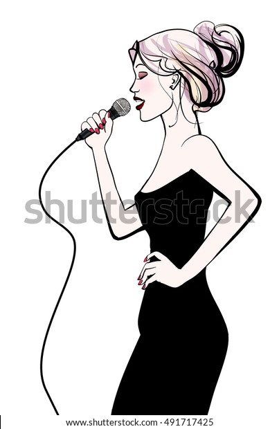 Woman Singing Microphone Vector Illustration: vetor stock (livre de ...