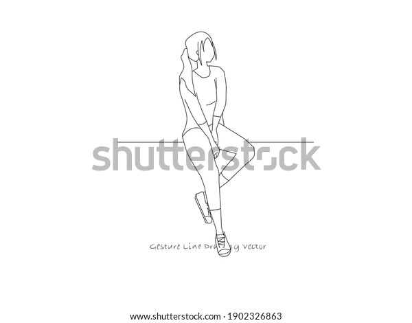 Woman Sitting Down Gesture Drawing Line Stock Vector (Royalty Free ...