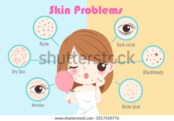 Woman Skin Problem On Blue Background Stock Vector (Royalty Free ...