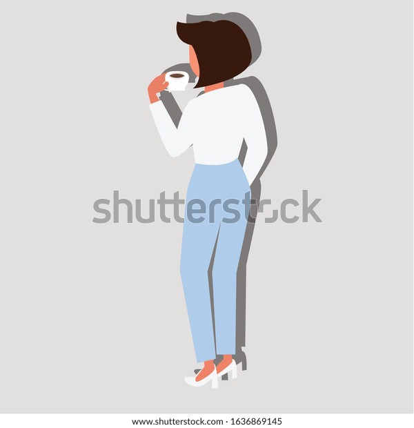 Woman Standing Drinking Coffee Creative Idea Stock Vector (Royalty Free ...