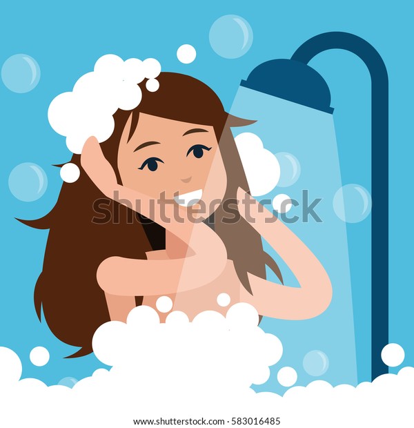 Woman Takes Shower Relaxing Girl Bathroom Stock Vector Royalty Free