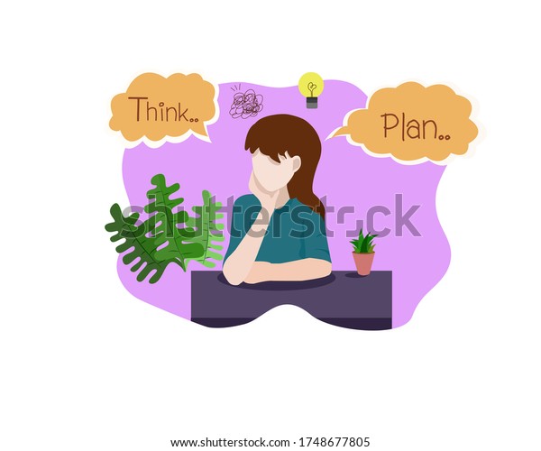 Woman Thinking Plan Vector Idea: เวกเตอร์สต็อก (ปลอดค่าลิขสิทธิ์ ...