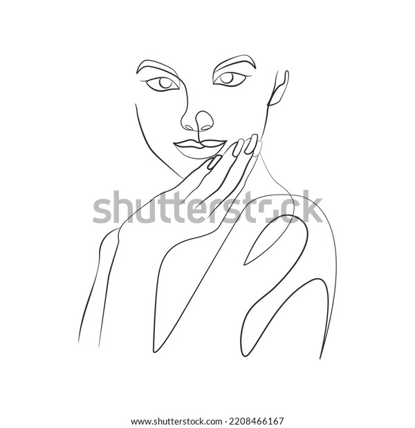 Woman Thinking Position Elegant Linear Drawing Stock Vector (Royalty ...