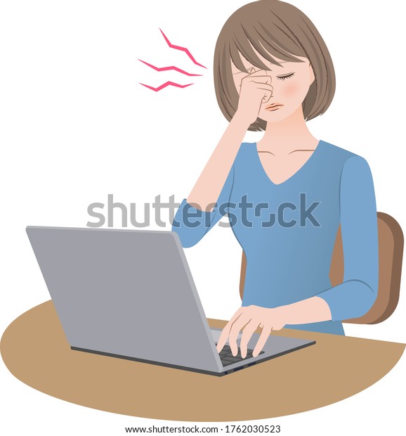 Woman Using Computer Has Eyestrain Stock Vector (Royalty Free) 1762030523