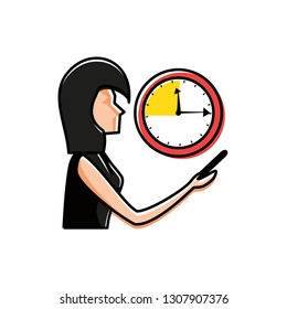 Woman Using Smartphone Time Clock Stock Vector (Royalty Free ...