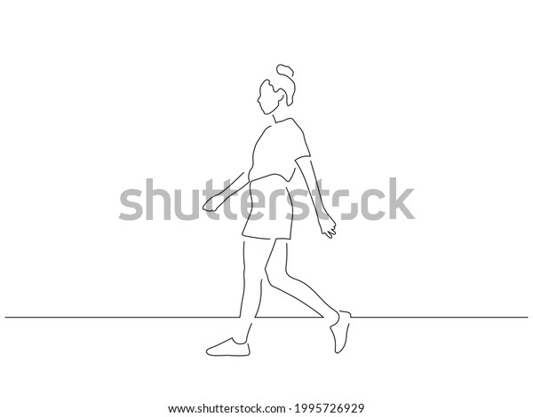Woman Walking Line Drawing Vector Illustration Stock Vector (Royalty ...