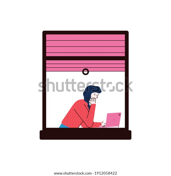 Woman Window Frame Using Laptop Teenage Stock Vector (Royalty Free ...