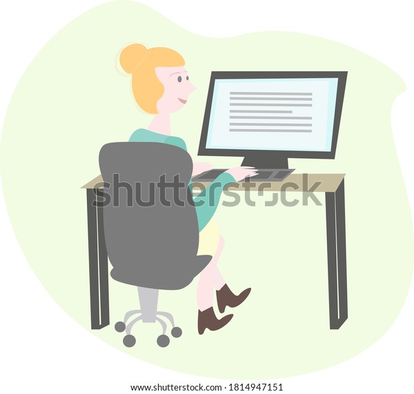 Woman Work Computer Office Stock Vector (Royalty Free) 1814947151 ...