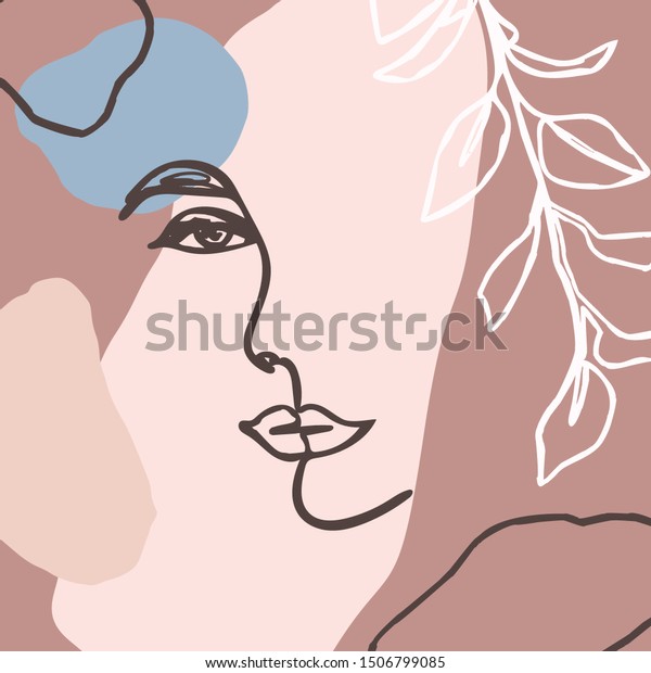 Womans Face Minimal Line Style Abstract: vetor stock (livre de direitos ...