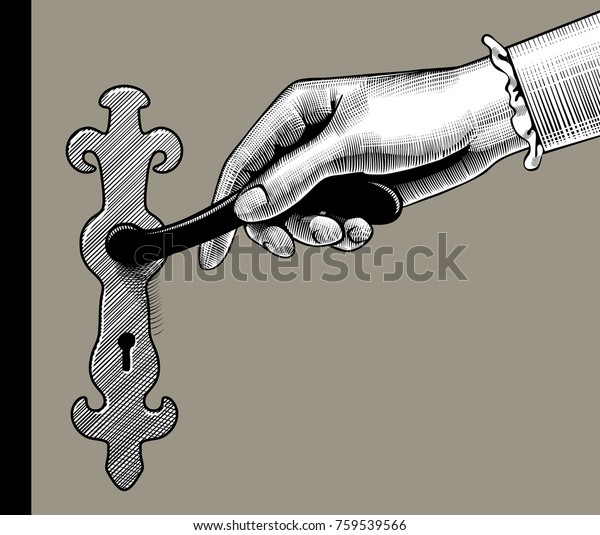 Womans Hand Holding Door Handle Opening Stock Vector (Royalty Free ...