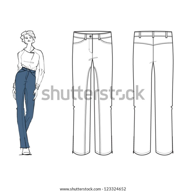 Womans Trousers Technical Drawing Model Stock Vector (Royalty Free ...