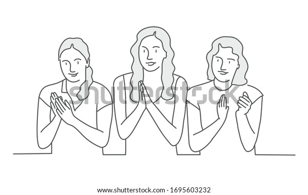 Women Applaud Line Drawing Vector Illustration Stock Vector (Royalty ...