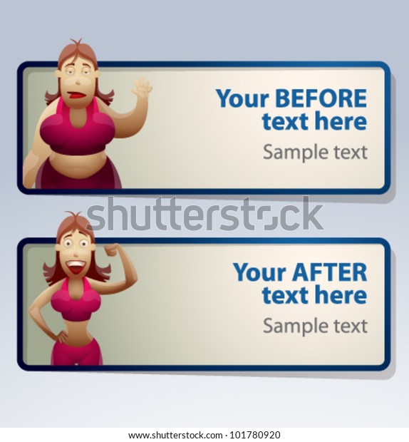 women Before and After banner, vector