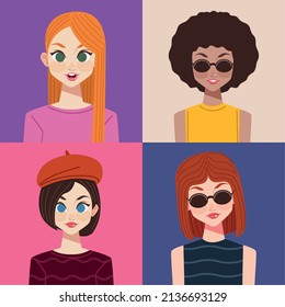 Women Cartoons Set On Frames Background Stock Vector (Royalty Free ...