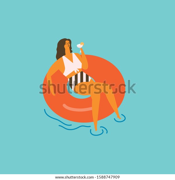 Women Chilling On Pool Float Swimming Stock Vector (Royalty Free ...