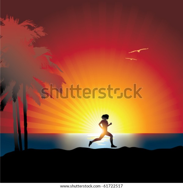 Women Running Sunset Stock Vector (Royalty Free) 61722517