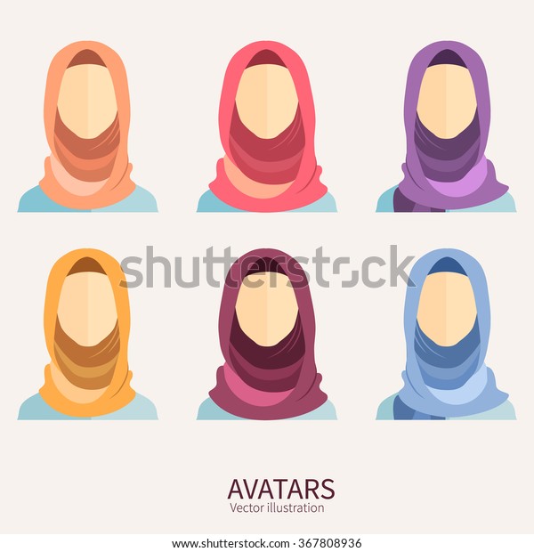 Women Wearing Hijab Avatar Icons Flat Stock Vector (Royalty Free) 367808936 Women Wearing Hijab Avatar Icons Flat Stock Vector (Royalty Free) 367808936