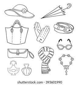 Womens Accessories Set Sketch Vector Illustrations Stock Vector ...