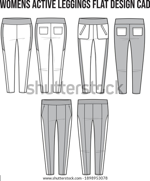 Womens Active Leggings Flat Sketch Cad Stock Vector (Royalty Free ...