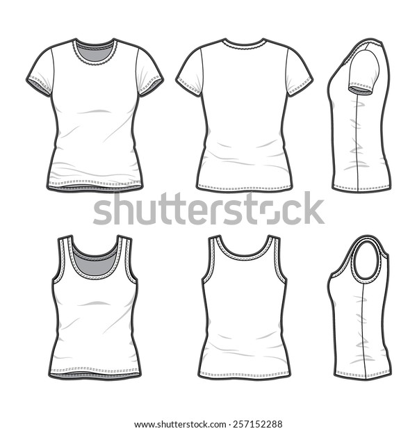 Women's clothing set in front, back and side views. Blank templates of ...