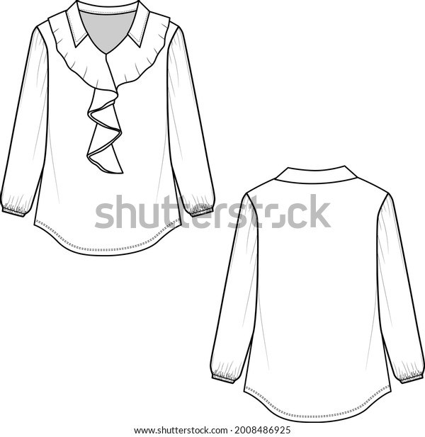 Womens Collar Fancy Neck Ruffles Long Stock Vector (Royalty Free ...