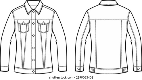 Womens Jean Jacket Front Back Denim Stock Vector (Royalty Free ...