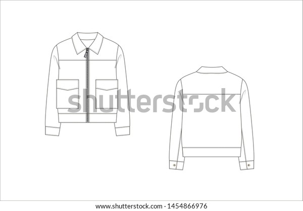 Vektor Stok Womens Pea Coat Technical Drawing Vector (Tanpa Royalti ...