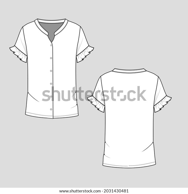 Womens Stand Collar Full Open Button Stock Vector (Royalty Free ...