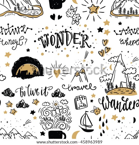 Wonderful Adventure Pattern Hand Drawn Lettering Stock Vector (Royalty ...