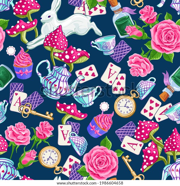 Wonderland Seamless Pattern Bright Colored Cartoon Stock Vector ...